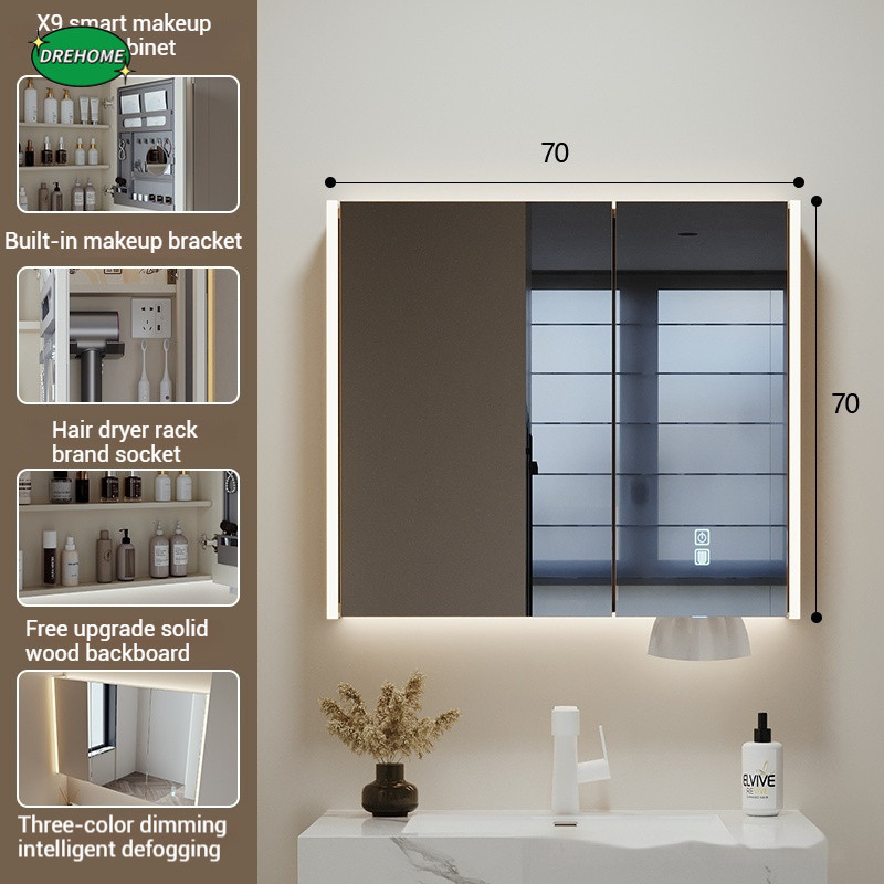 DRE Mirror Cabinet Solid Wood Smart Bathroom Mirror Cabinet Wall ...