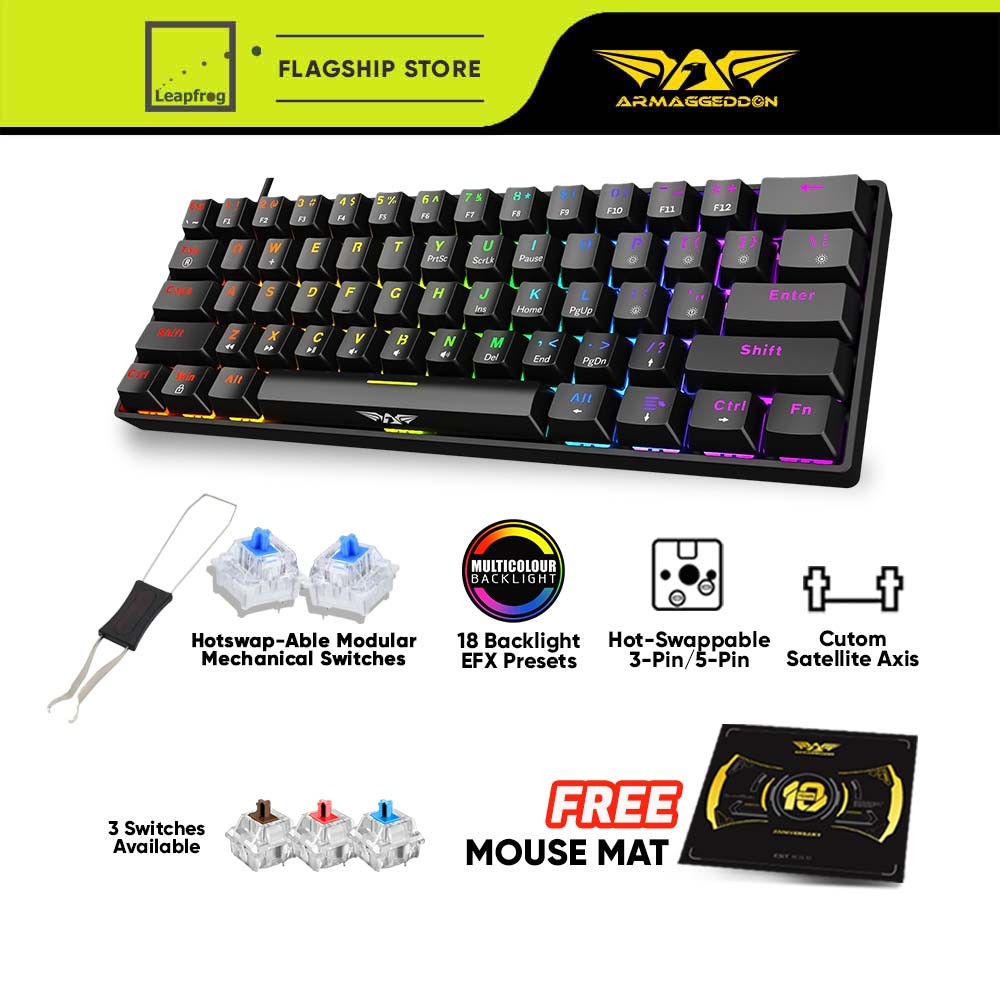 Armaggeddon MKA 1C Nex Hotswappable 61 Keys Wired Mechanical Keyboard | Free Mouse Mat | Shopee ...