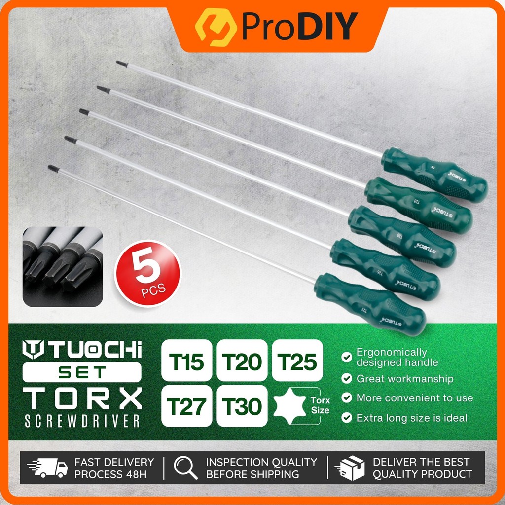 TUOCHI 5PCS Extra Long Torx Screwdriver Set 400mm Screw Driver Star ...