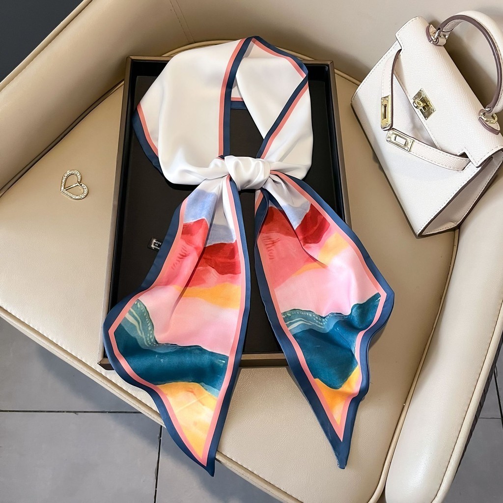 new fashion women printed silk-like bag handle scarf long scarves neck ...