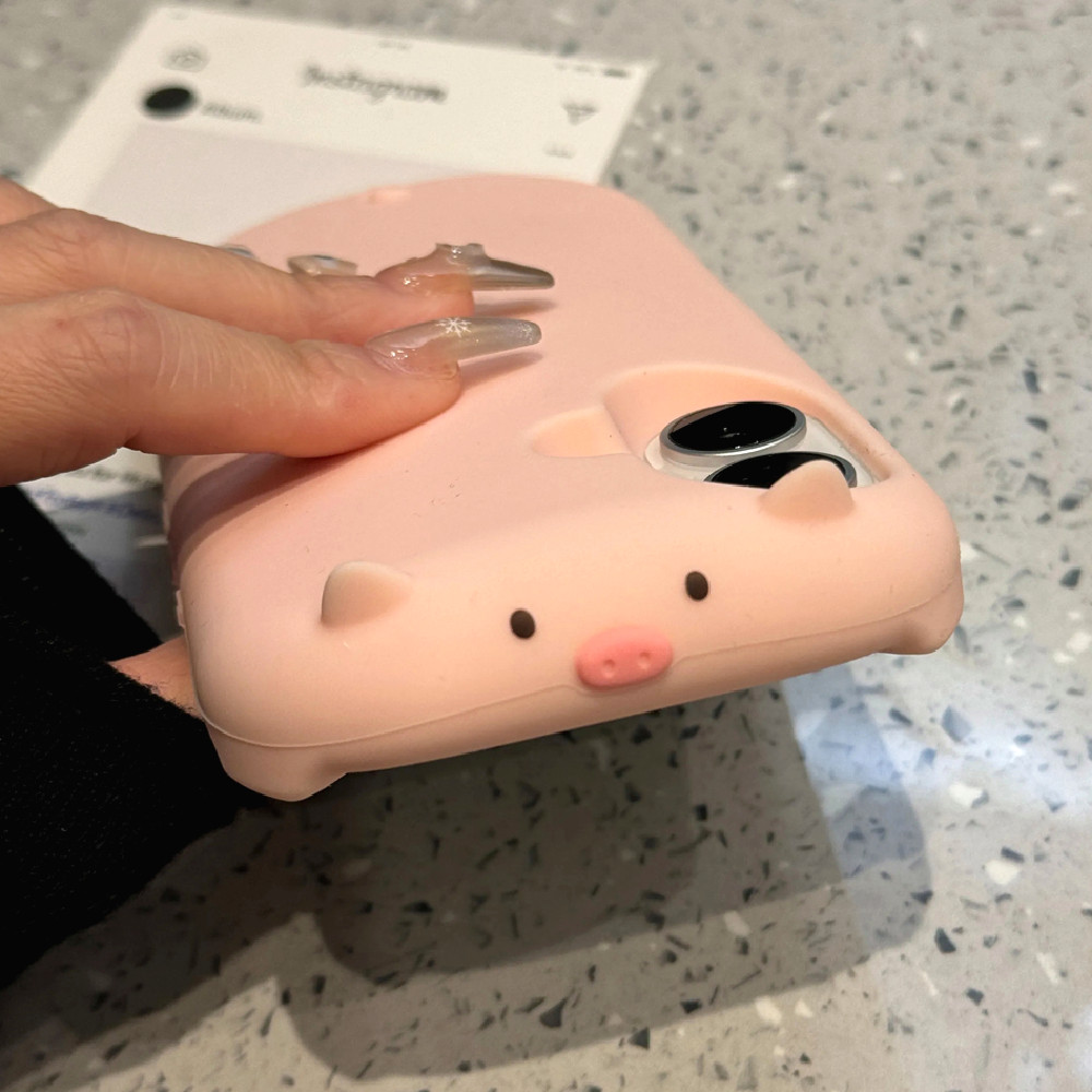 Funny 3D Cartoon Pink Piggy Phone Case for iPhone 16 15 14 13 Pro Max ...