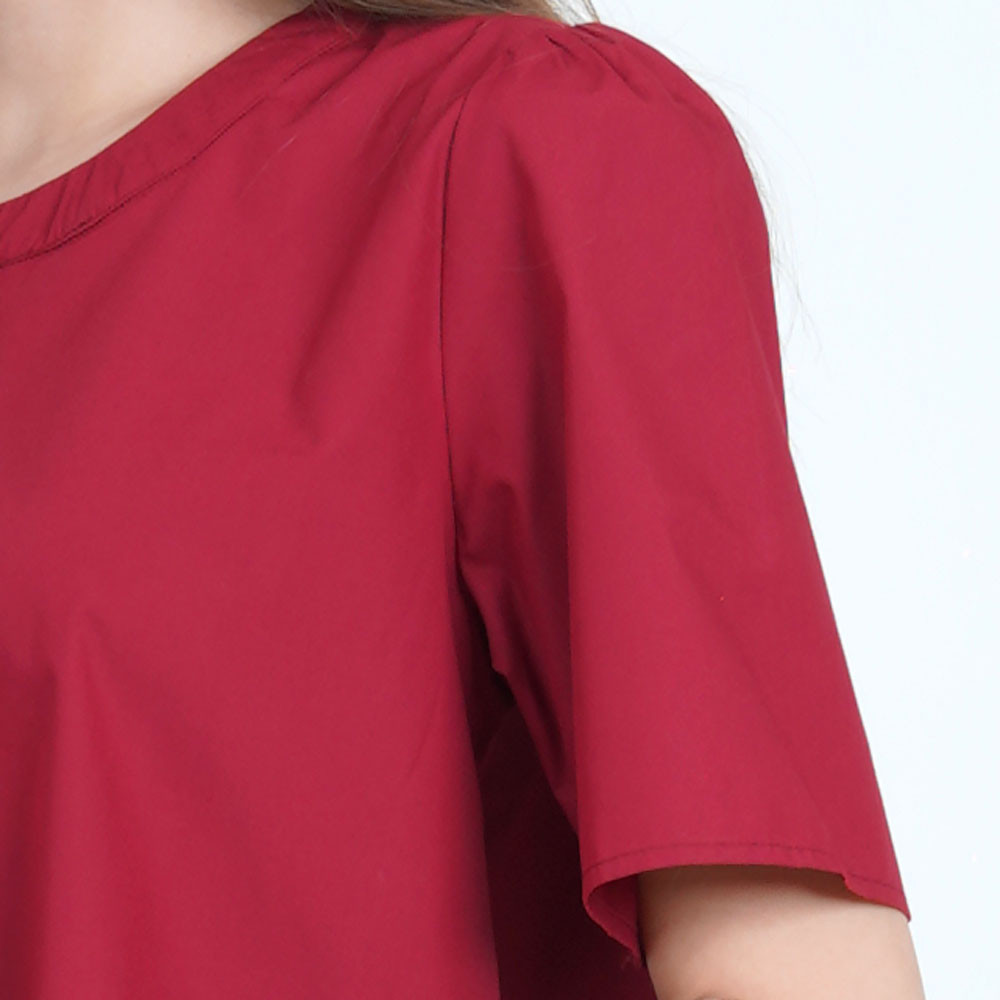 Nicole Round Neckline, Short Sleeve Blouse with Uneven Hemline (3 Color ...