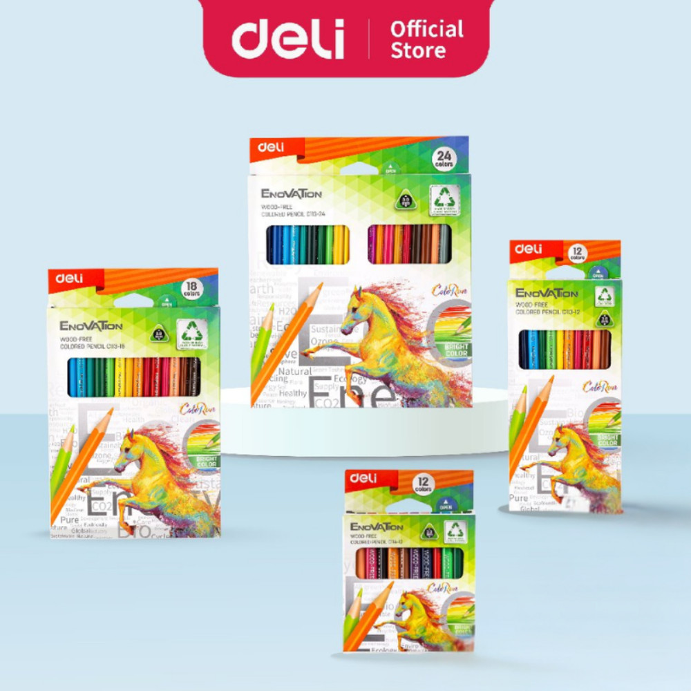 Deli ENOVATION Colour Pencil Wood-Free (12/18/24 Colors) Pensel Warna ...