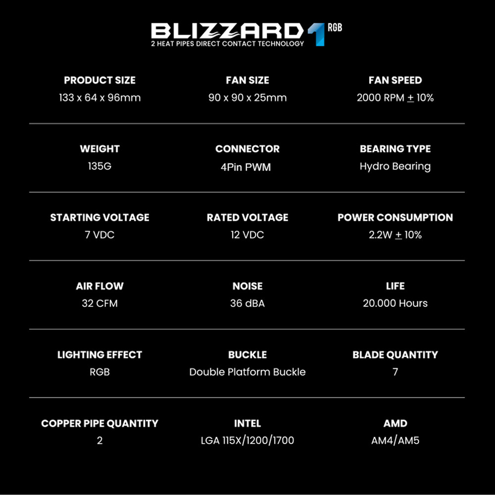 Armaggeddon Blizzard PC Silent CPU Cooling RGB Fan with Low Profile ...