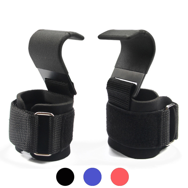 Weight Lifting Hook Grips Padded With Wrist Wraps Hand-Bar Powerlifting ...