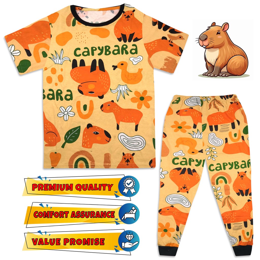 (3M-12Y) FM Light Brown CAPYBARA SEDONDON Full Cotton Kids Pajamas ...