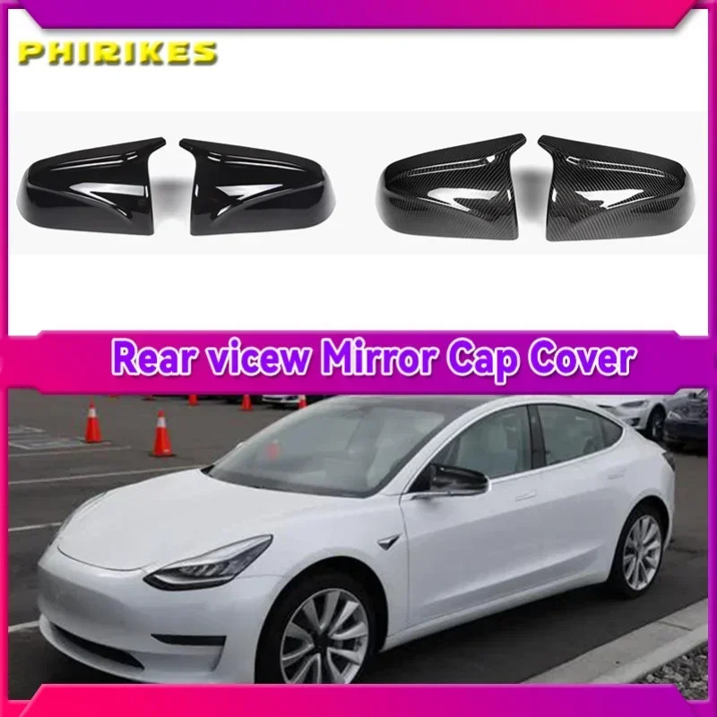 Car Rearview Mirror Cover For Tesla Model 3 Bright/Matte Carbon Fiber ...