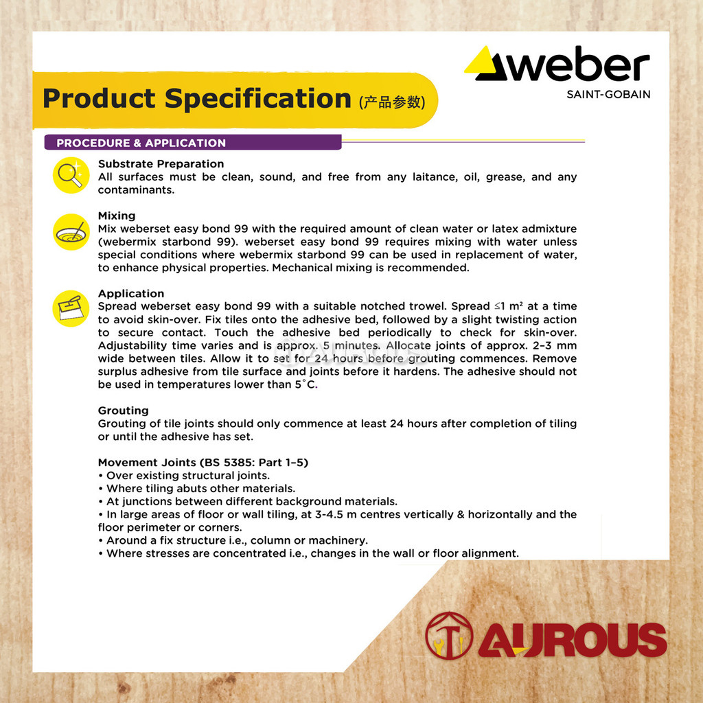 WEBER WEBERSET EASY BOND 99 CEMENT GUM C1 GRADE TILE ADHESIVE FOR ...