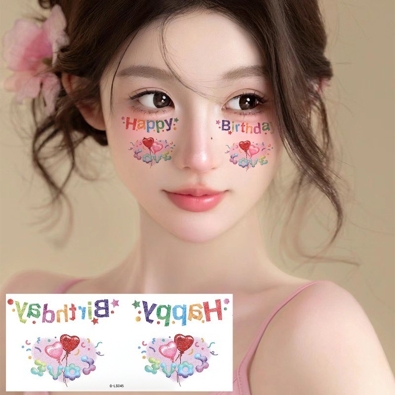 10Pcs Birthday Party Face Tattoo Sticker - Facial Blusher Makeup Tattoo ...