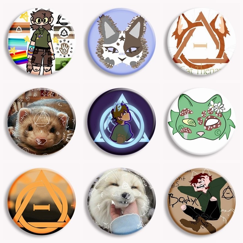 Creative Therian Symbol Cartoon Button Pin Animal Rainbow Therian Delta ...