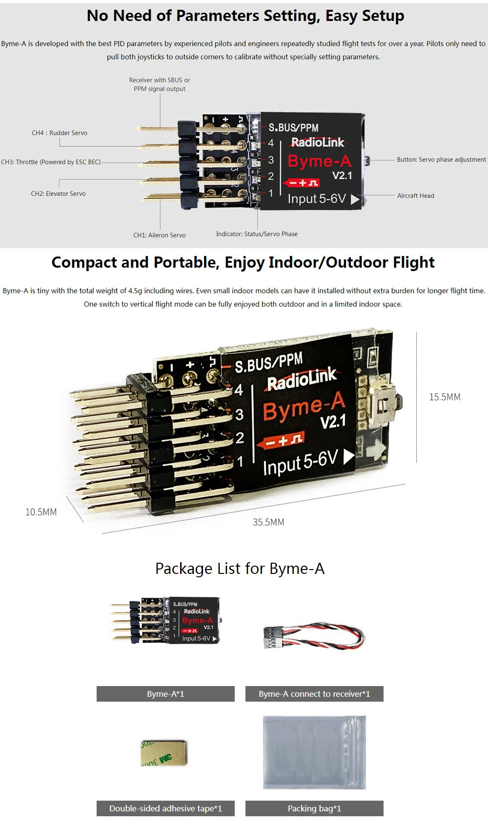 Radiolink Byme-A/Byme-D/Byme-DB 5-6V SBUS/PPM Flight Controller ...