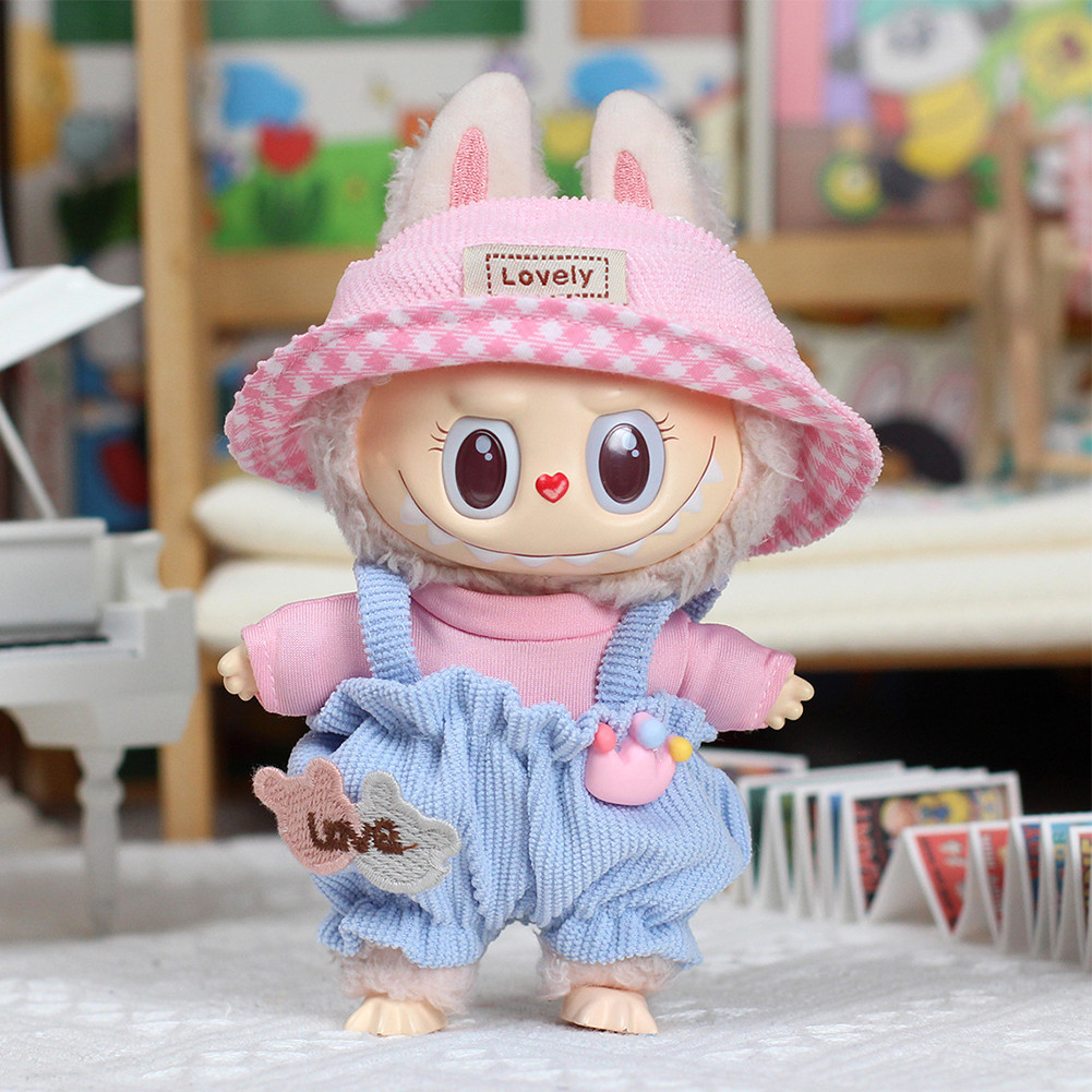 For 17cm Labubu Outfit Clothes Doll Clothes Pink Plush Coat Set Dolls ...