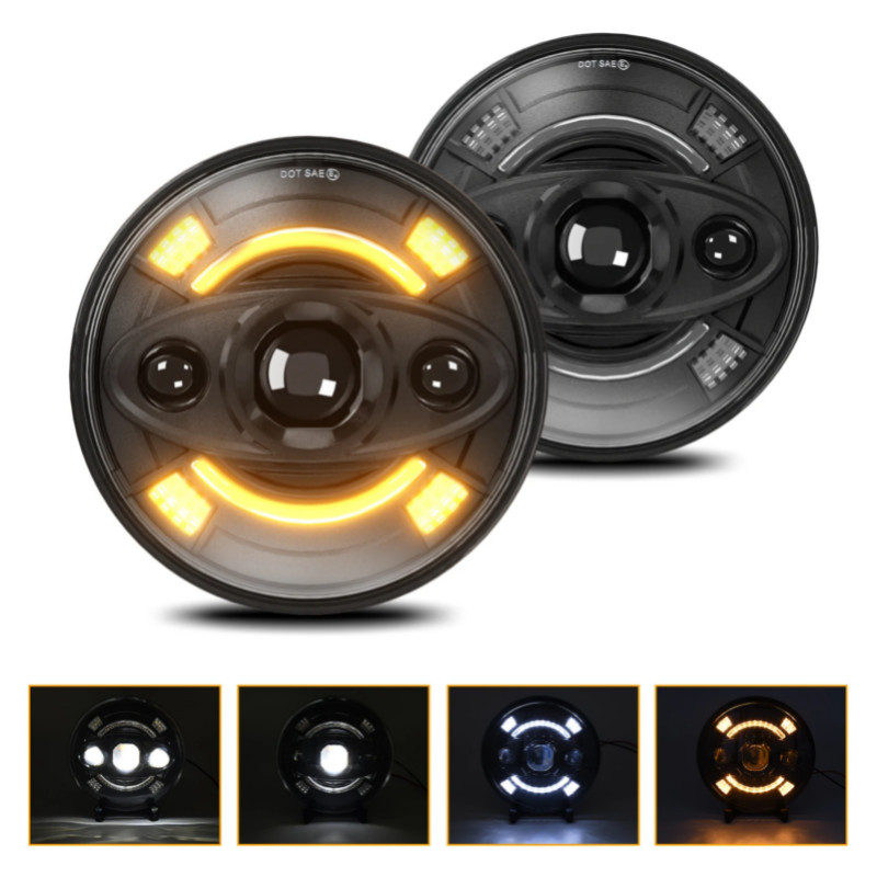 1-2 Pcs 7 Inch LED Headlight with Hi/Lo Beam, DRL and Turn Signal ...