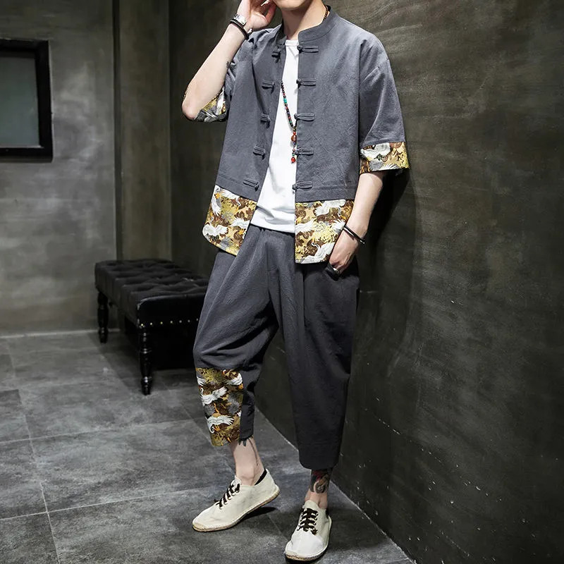 Chinese style men's clothing retro style Hanfu slim fit Zhongshan suit ...