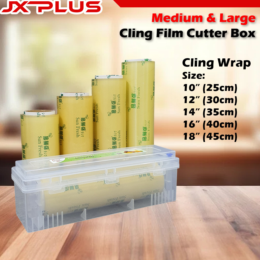 JXPLUS Medium/Large Food Wrap Cling Film Plastic Wrap Slide Cutter Box ...