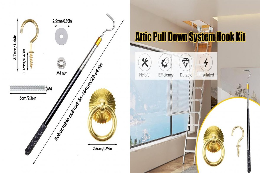 nlshime Ladder Pull System Kit Brass Tab for Attic Ladder Stainless ...