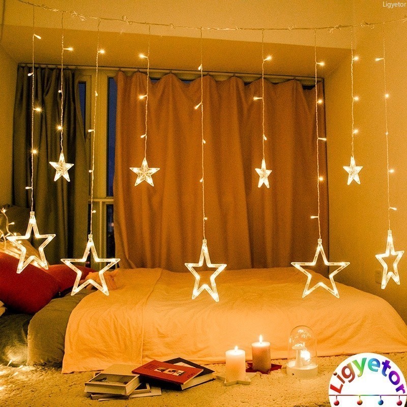 [COD]Ligyetor Raya Lampu Solar Moon Star Curtain Lights Hari Raya LED ...