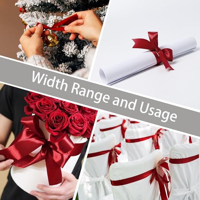 22meters 6mm-40mm Wine Red Satin Ribbons Packing Material DIY Bow Craft ...
