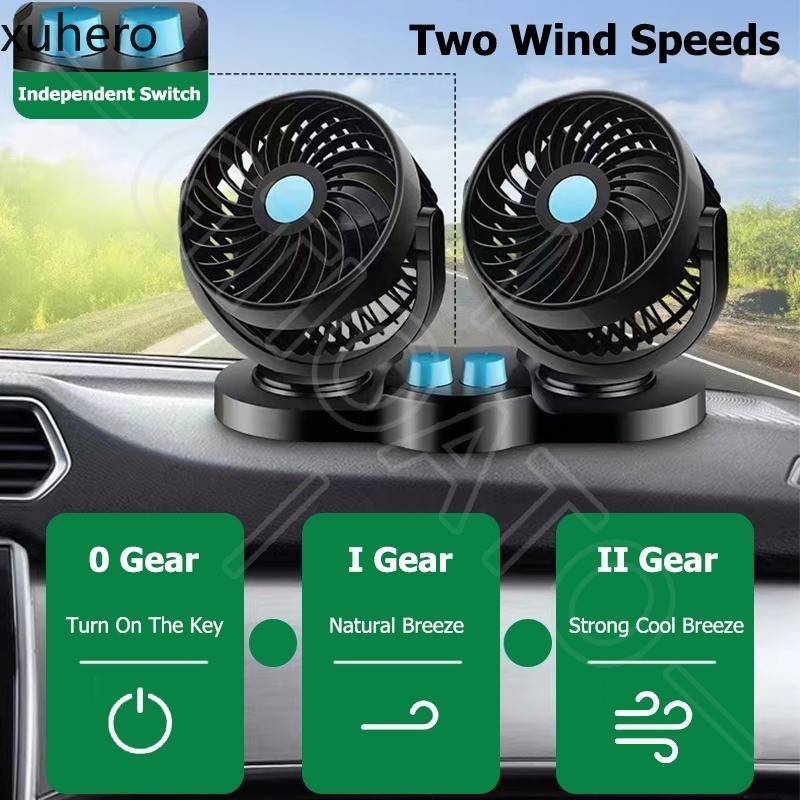 GTIOATO Rotatable Car Fan 5V 12V 24V 2-Speed Dual Head Fan For Sedan ...