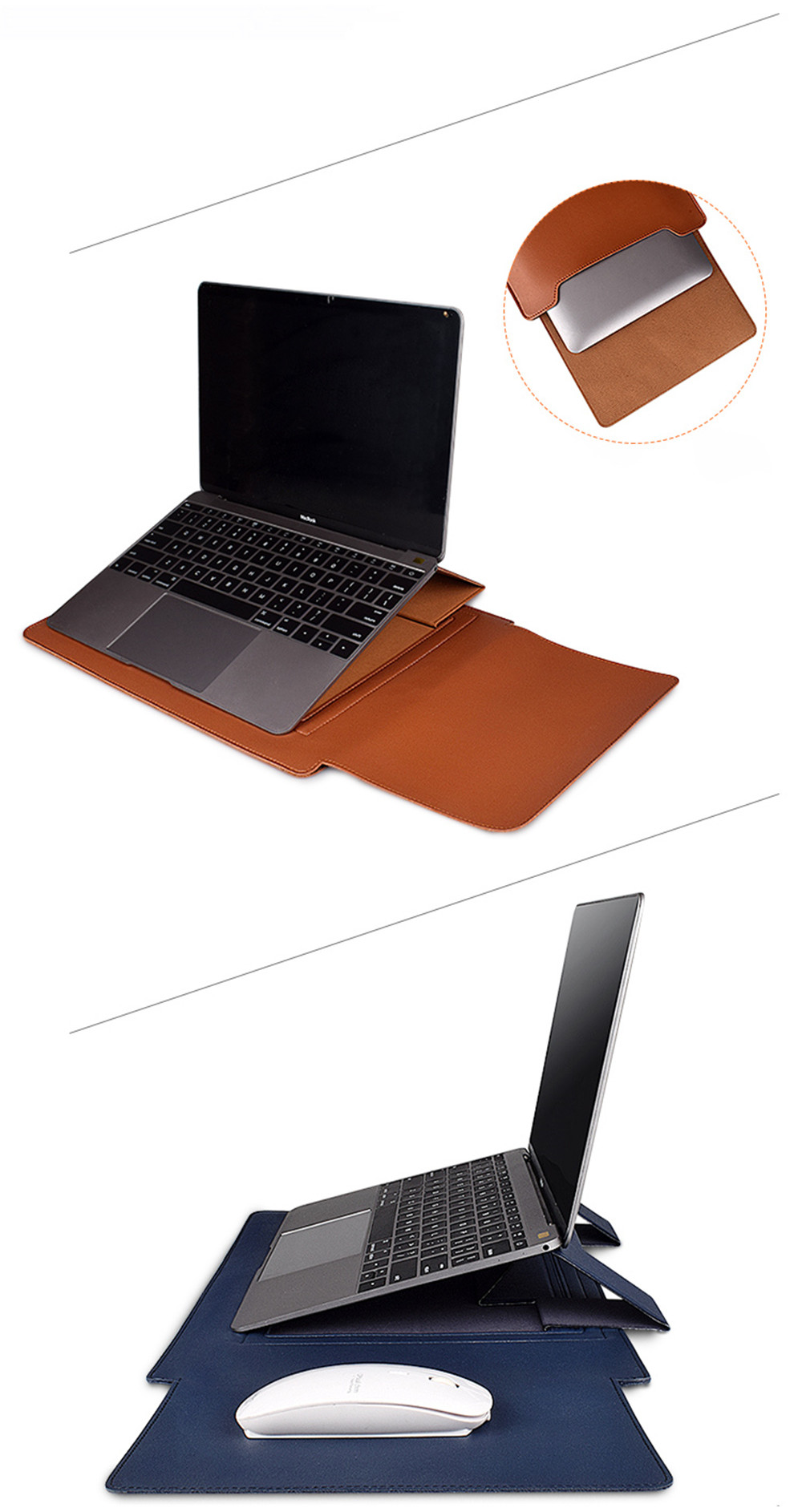 13/14/15 inch Laptop Sleeve Bag with Stand for Macbook Air Pro Case PU ...