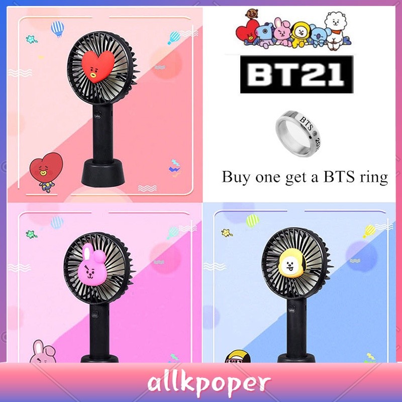 in stock BTS BT21 Fan support hand-held fan cartoon of mini portable ...