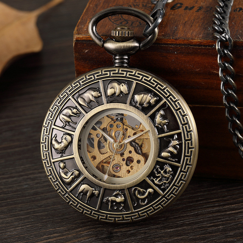 Large antique hollow smooth automatic mechanical pocket watch for men ...