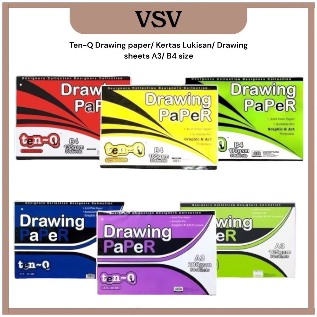 Ten-Q Drawing paper/ Kertas Lukisan/ Drawing sheets A3/ B4 size ...