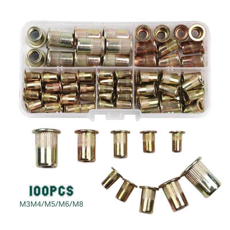 100PCS Carbon Steel/Aluminum Home Hardware Repair Rivet Nuts Kit M3 M4 ...