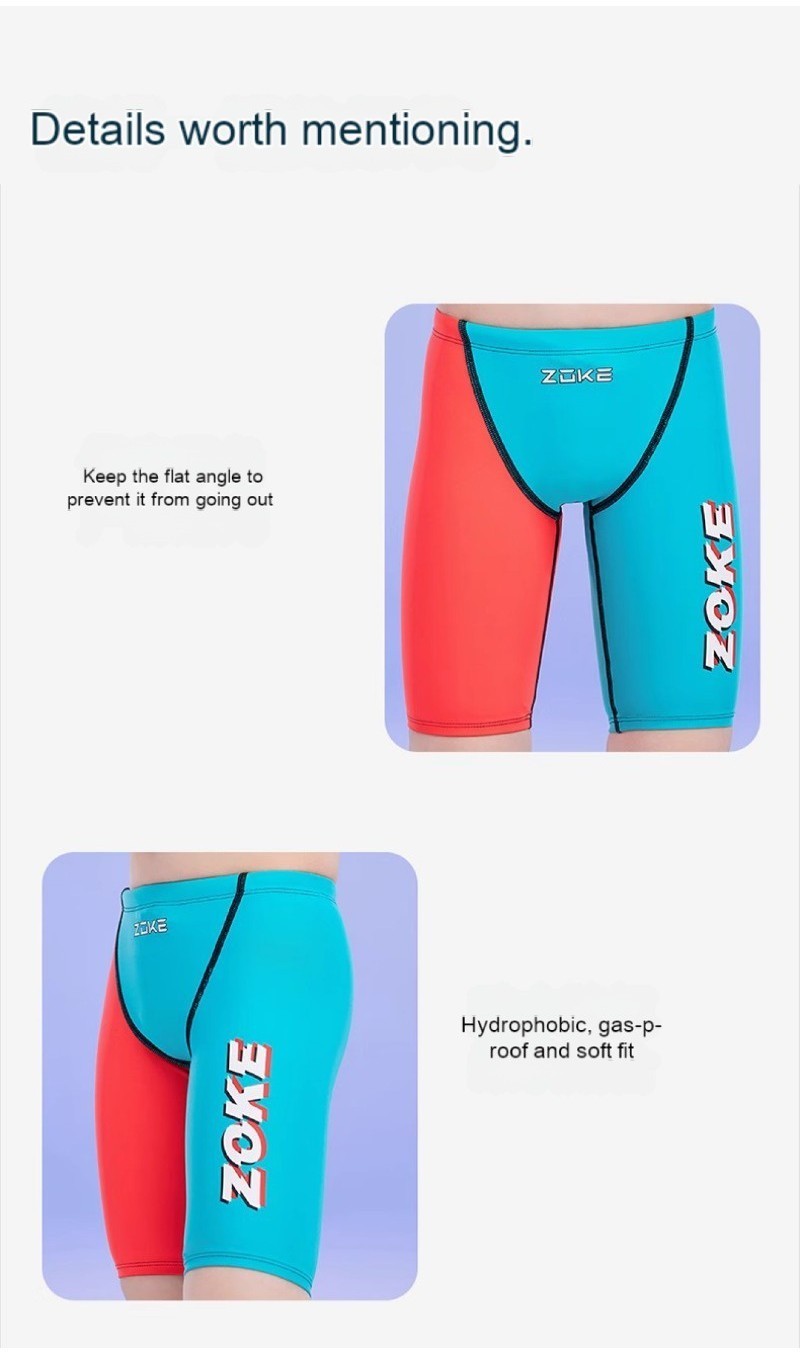 2024 Boys ZOKE swimming trunks Competitive Knee Swimming Shorts Kid Waterproof Training Swimsuit ...
