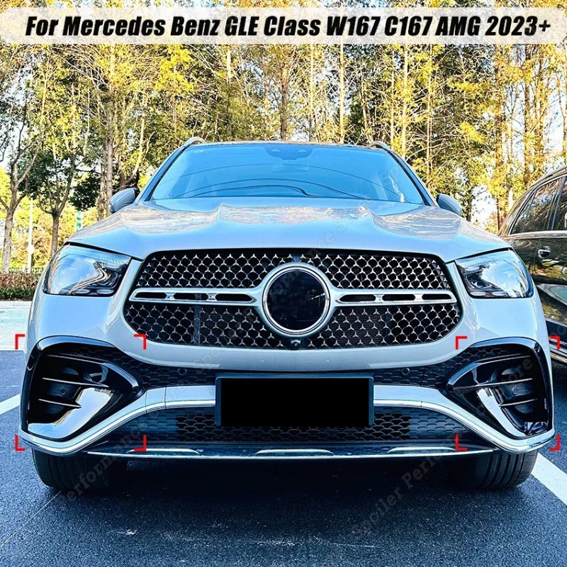 For Mercedes Benz GLE Class W167 C167 GLE450 GLE53 AMG 2023+ Front Bumper Trim Splitter Canards ...