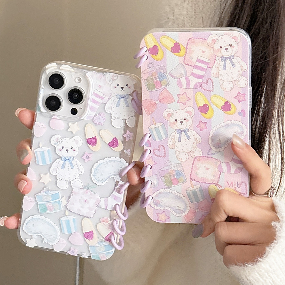 Little Bear Birthday Flip Bracket Notepad Leather Phone Case For iPhone ...