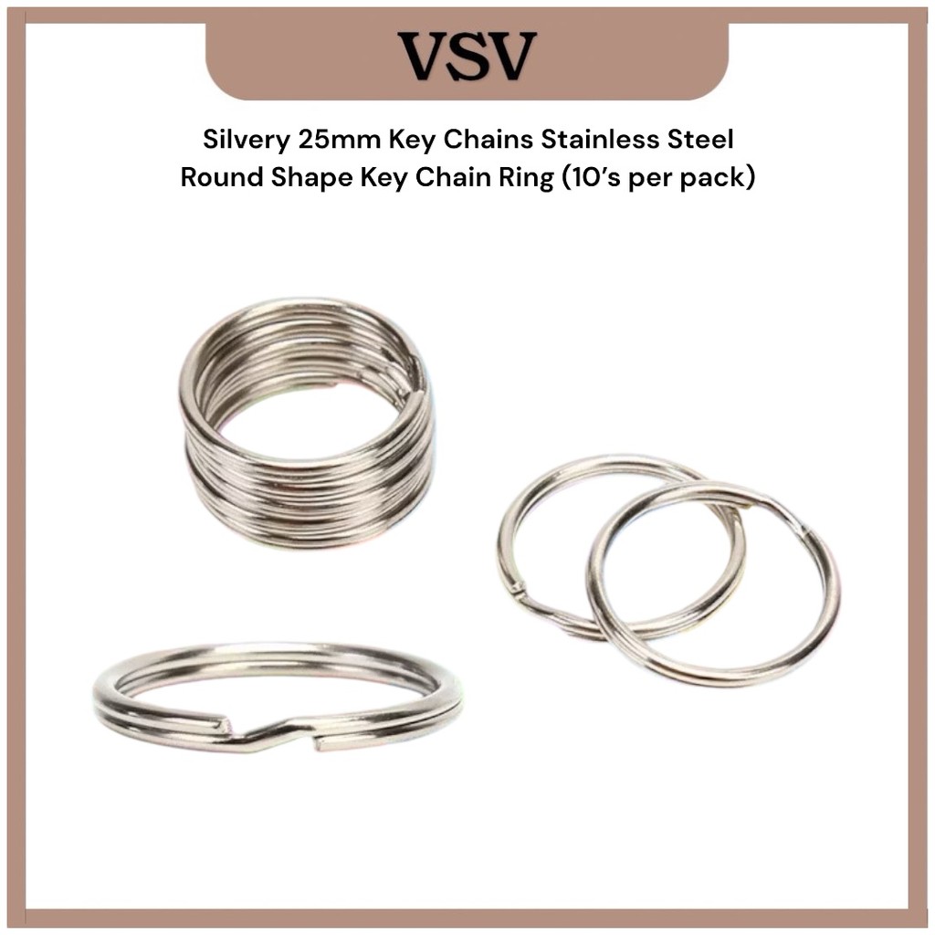 Silvery 25mm Key Chains Stainless Steel Round Shape Key Chain Ring (10 ...