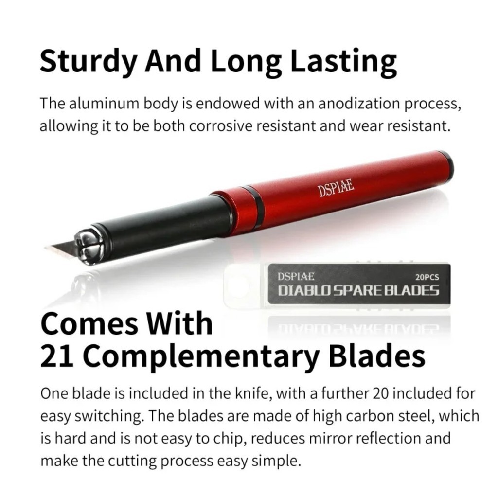 Dspiae Aluminum Craft Knife DK-1 with 20pcs Diablo Spare Blades for ...