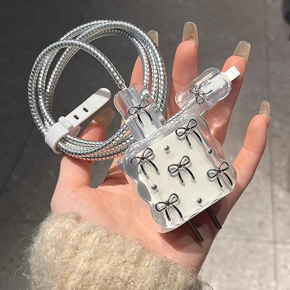 Luxury Silver Bowknot Charger Protector Cable Cover USB Charger ...