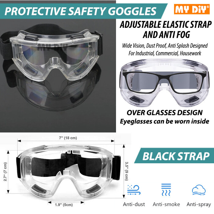 ADJUSTABLE PVC CLEAR EYES PROTECTIVE SAFETY GOGGLES ANTI FOG, CLEAR ...