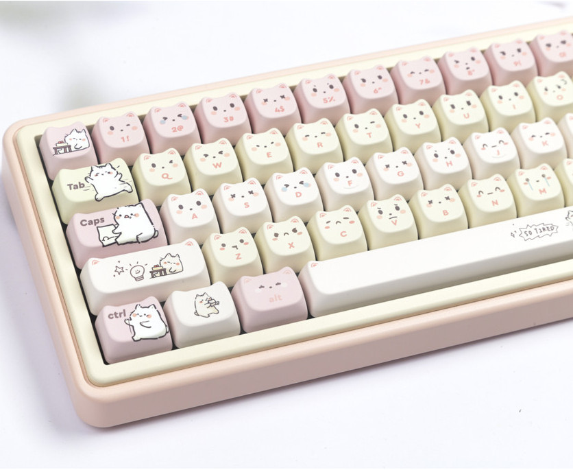 PBT Dye Sublimation Pink Meow Meow Keycap Cat Shape MAO Height Pink ...