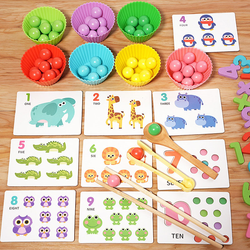 Wooden Clip Beads Matching Toy Kid Color Number Recognition Sorting ...