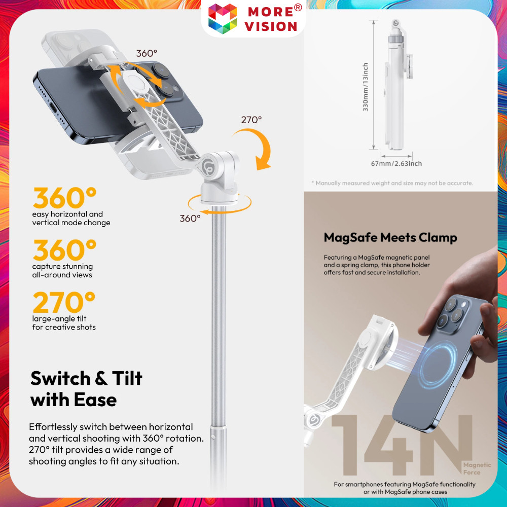 Ulanzi TT88 Overhead Selfie Stick Tripod Stand Phone Holder 4-in-1 Mode ...