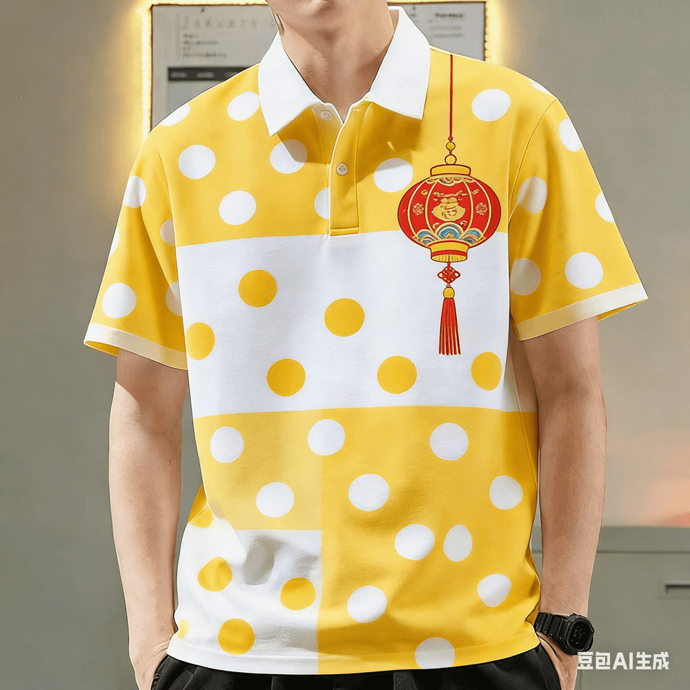 Men's Chinese New Year Polo Shirt for Men Clothing Red Style Tops ...