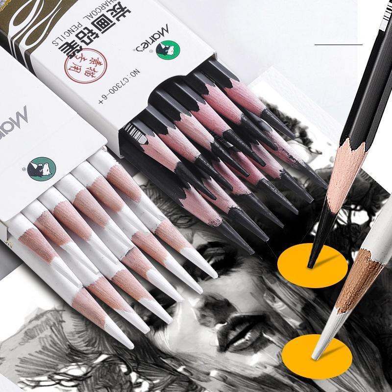 Marie's 6 Keping Pensil Arang Lakaran Profesional Hitam/Putih 4mm Teras ...