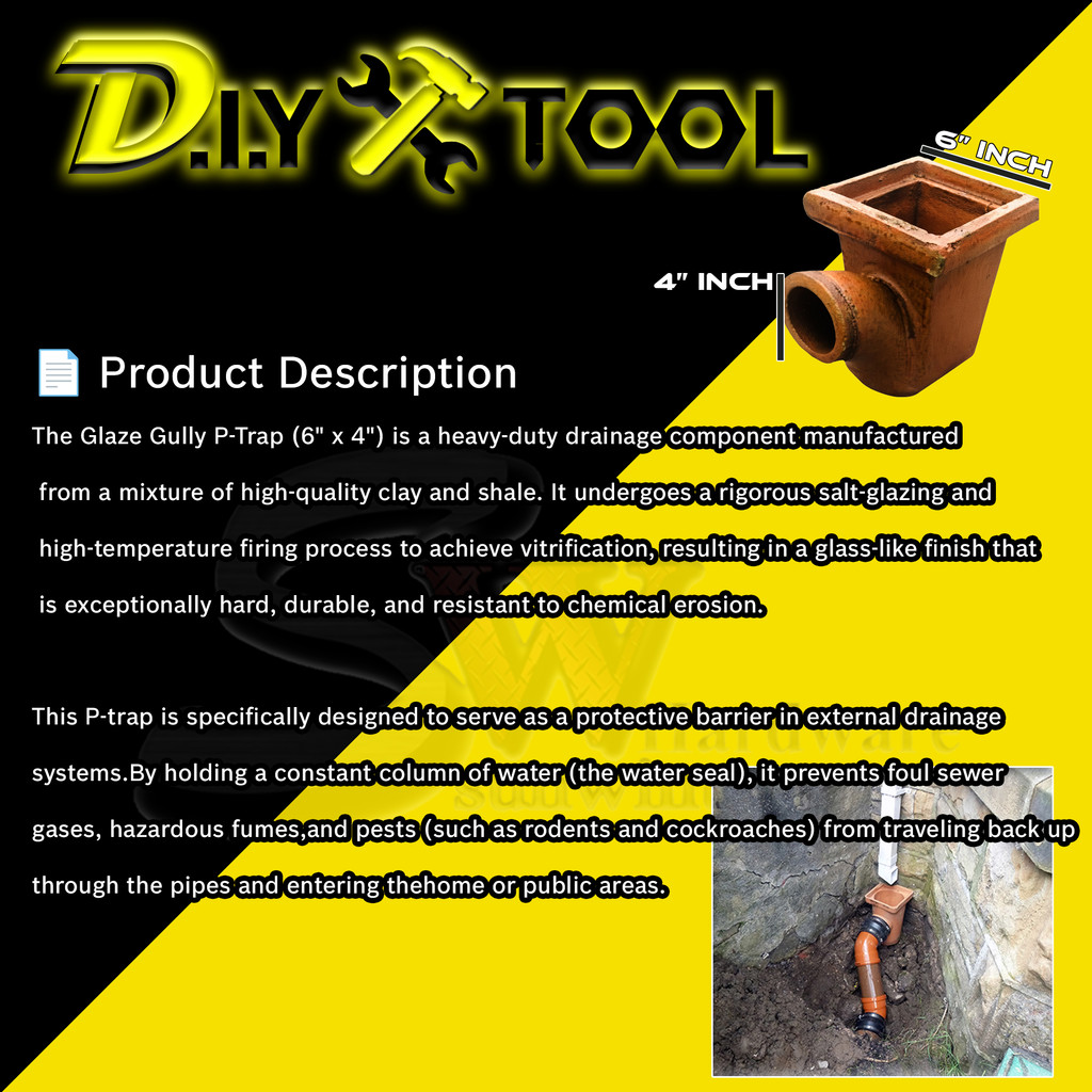 SW HARDWARE GLAZED CLAY GULLY TRAP 6" x 4" Ceramic gully trap ...