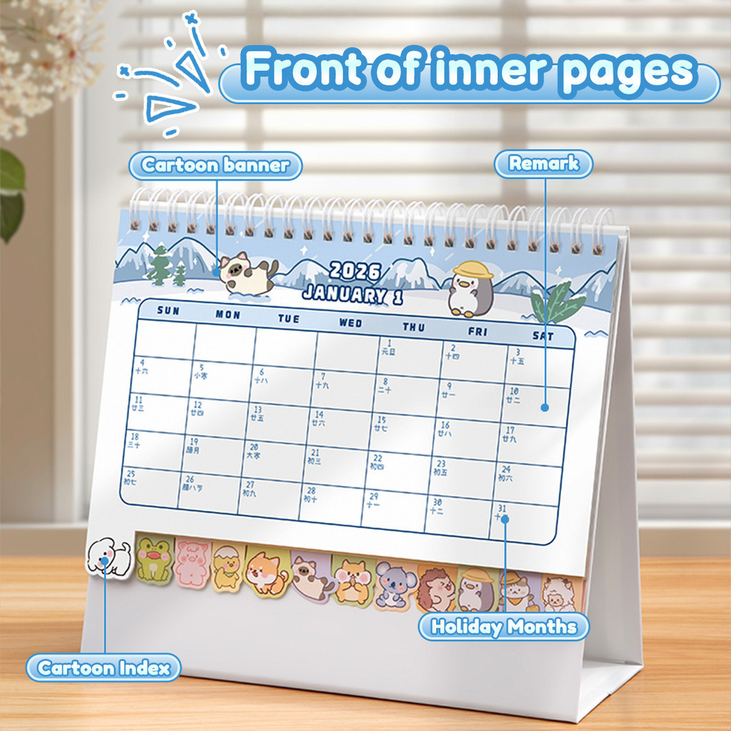 Table Desk Calendar 2026 Kalendar Meja Cartoon coil calendar Double ...