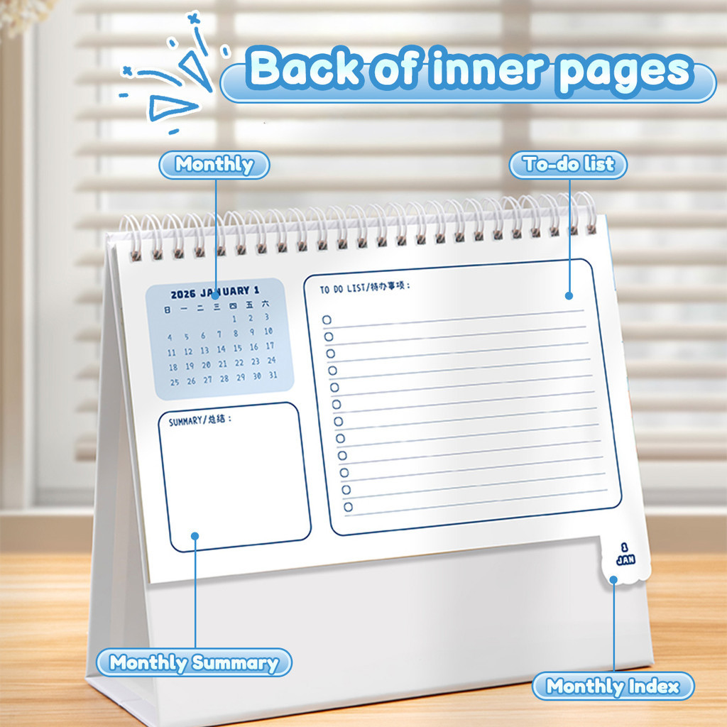 Table Desk Calendar 2026 Kalendar Meja Cartoon coil calendar Double ...