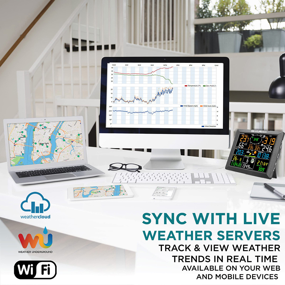 Professional WiFi Weather Station Internet Wireless with Outdoor Sensor ...