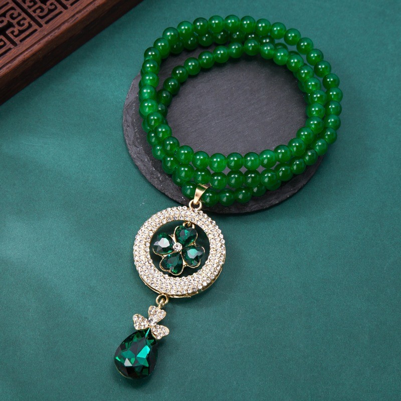 New Chinese Style Inlaid Rhinestone Four-Leaf Clover Pendant Necklace ...