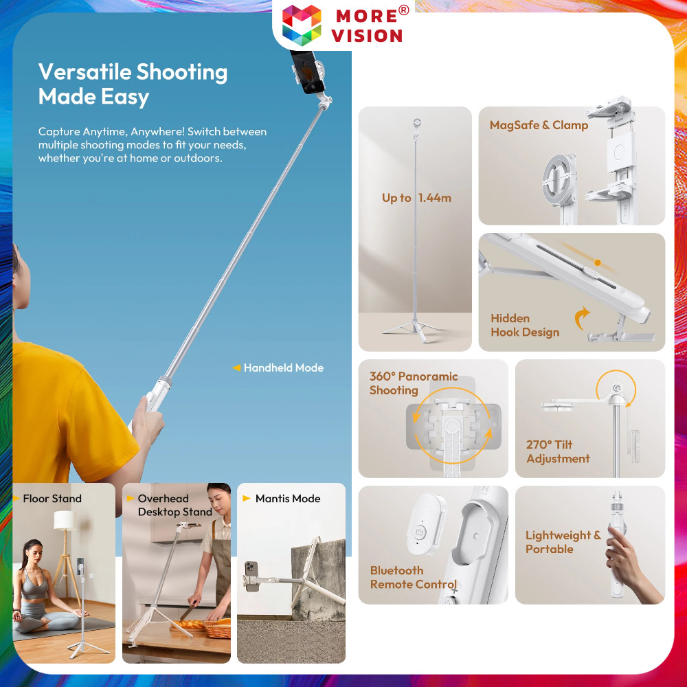 Ulanzi TT88 Overhead Selfie Stick Tripod Stand Phone Holder 4-in-1 Mode ...