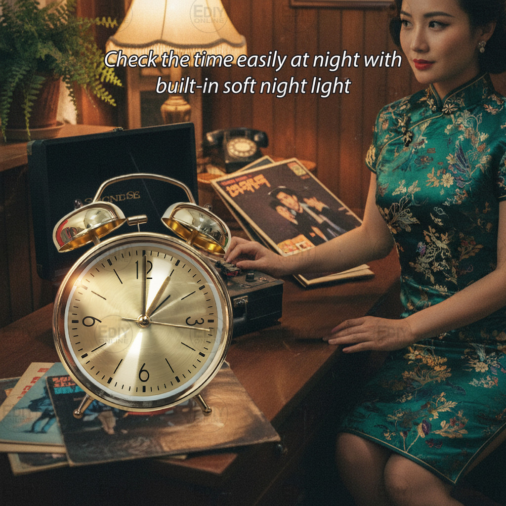 Luxury Golden Retro Vintage Quartz Alarm Clock Loud Sound Twin Bell Jam ...