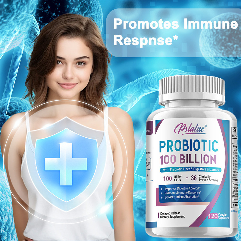 Probiotic Capsules Contain Prebiotics and Digestive Enzymes Improve ...