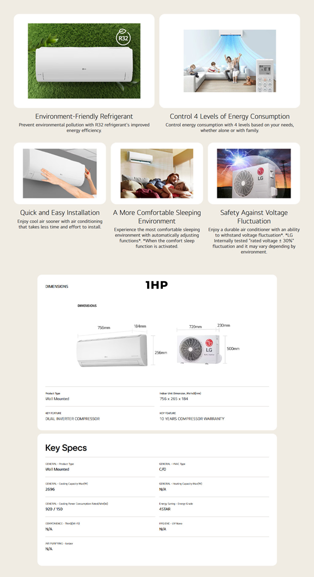 LG 1HP /1.5HP /2HP R32 Dual Inverter Classic Air Conditioner S3 ...