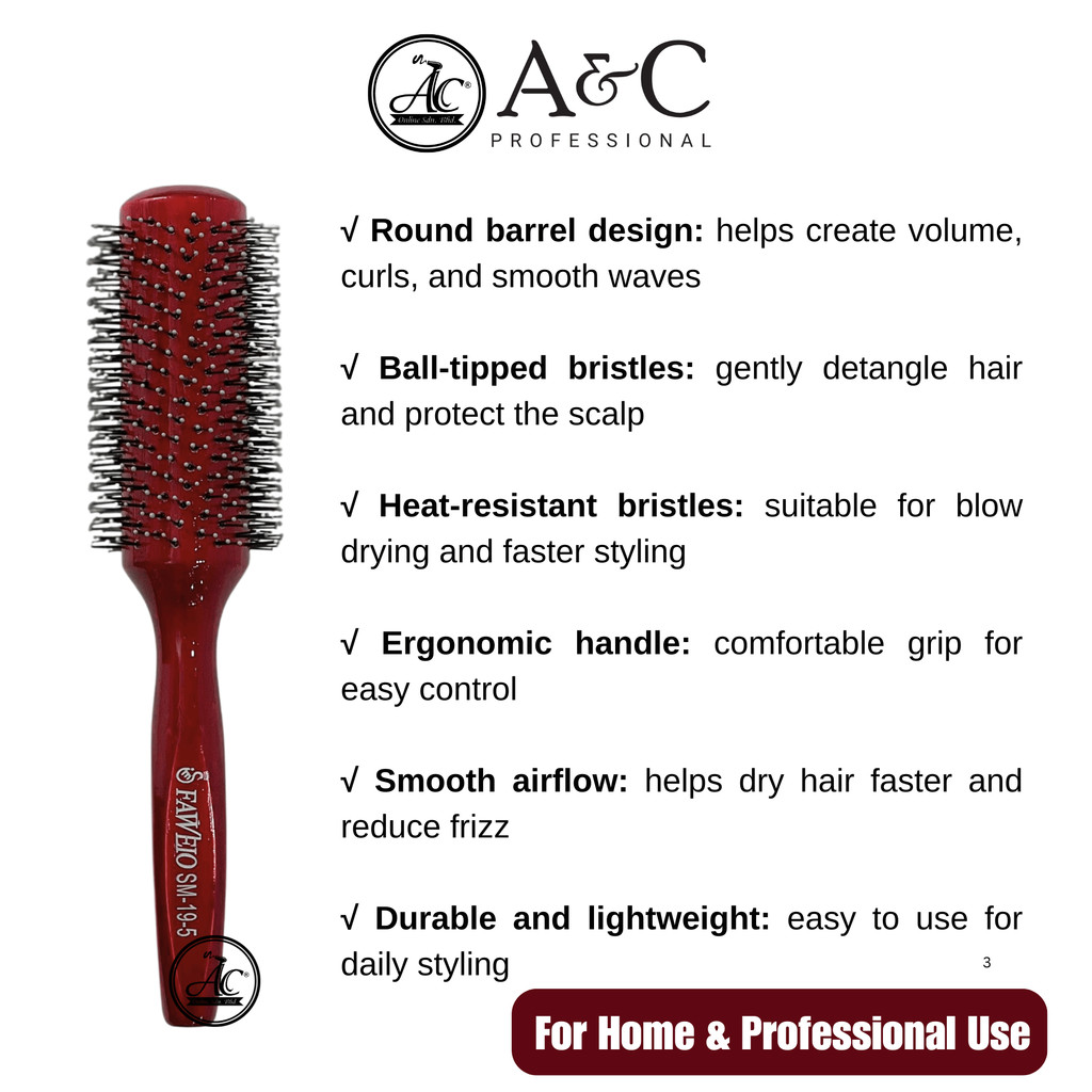Faweio Wooden Round Hair Brush / Rolling Comb Anti Static Blow Dry ...